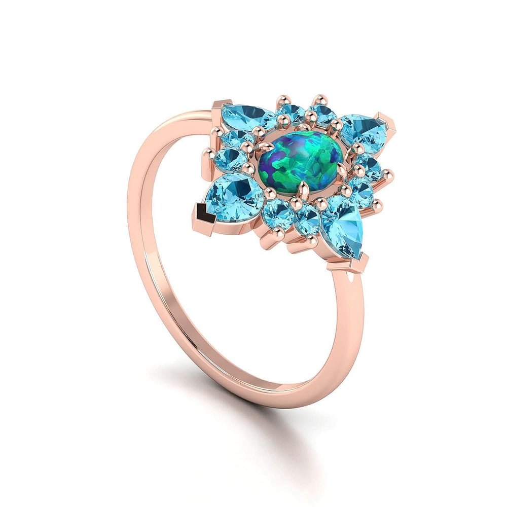 Paradise Island - 18K Solid Gold Opal and Topaz Cluster Ring